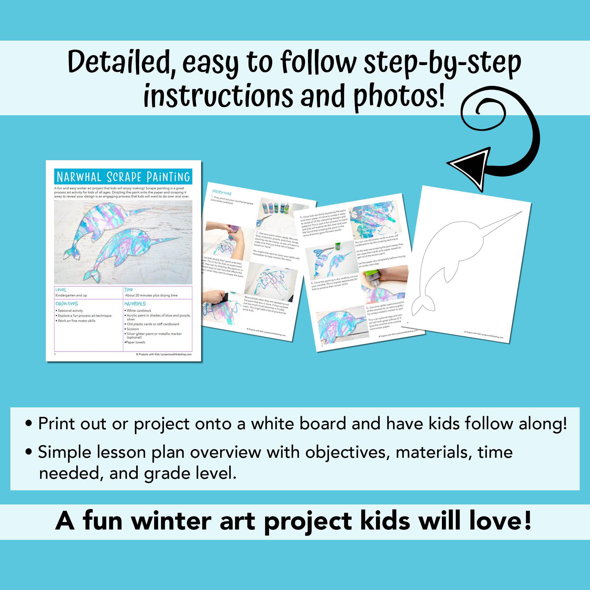 Narwhal Scrape Painting Art Project – Projects with Kids