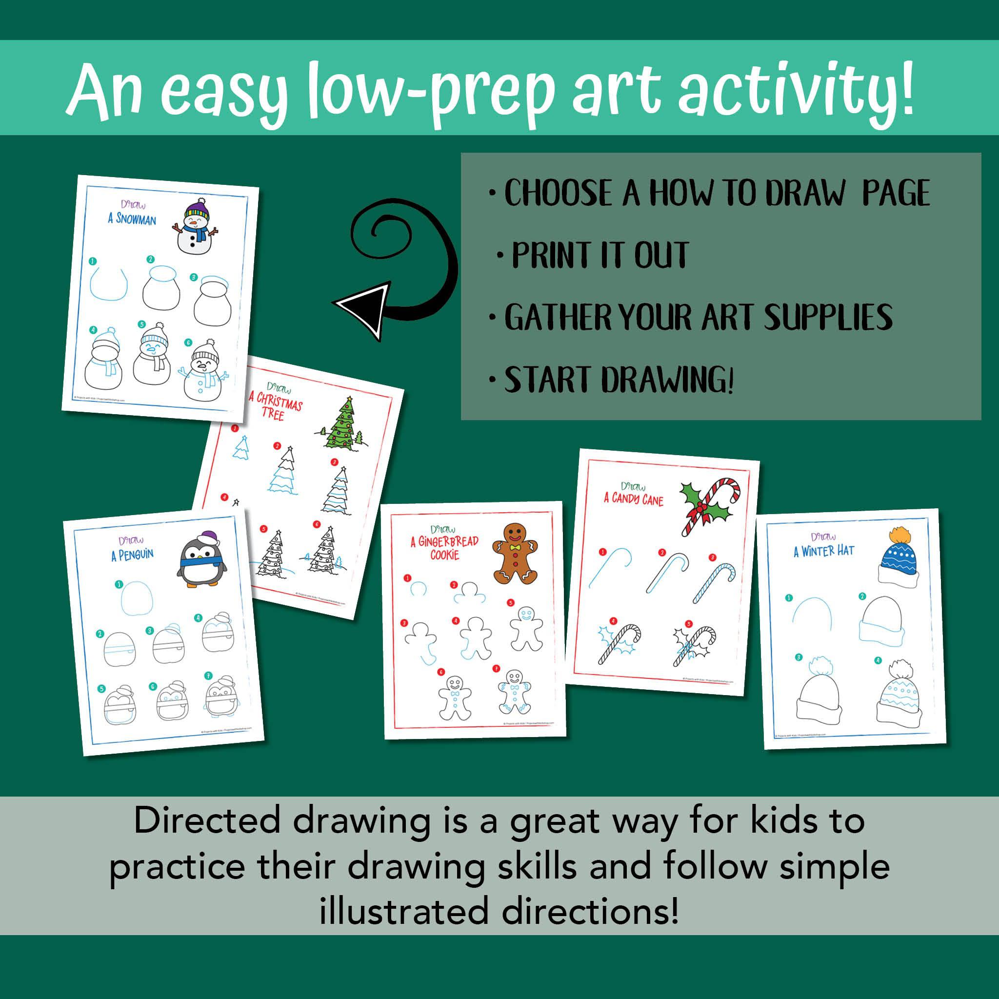 Printable Christmas & Winter Directed Drawing Bundle – Projects with Kids