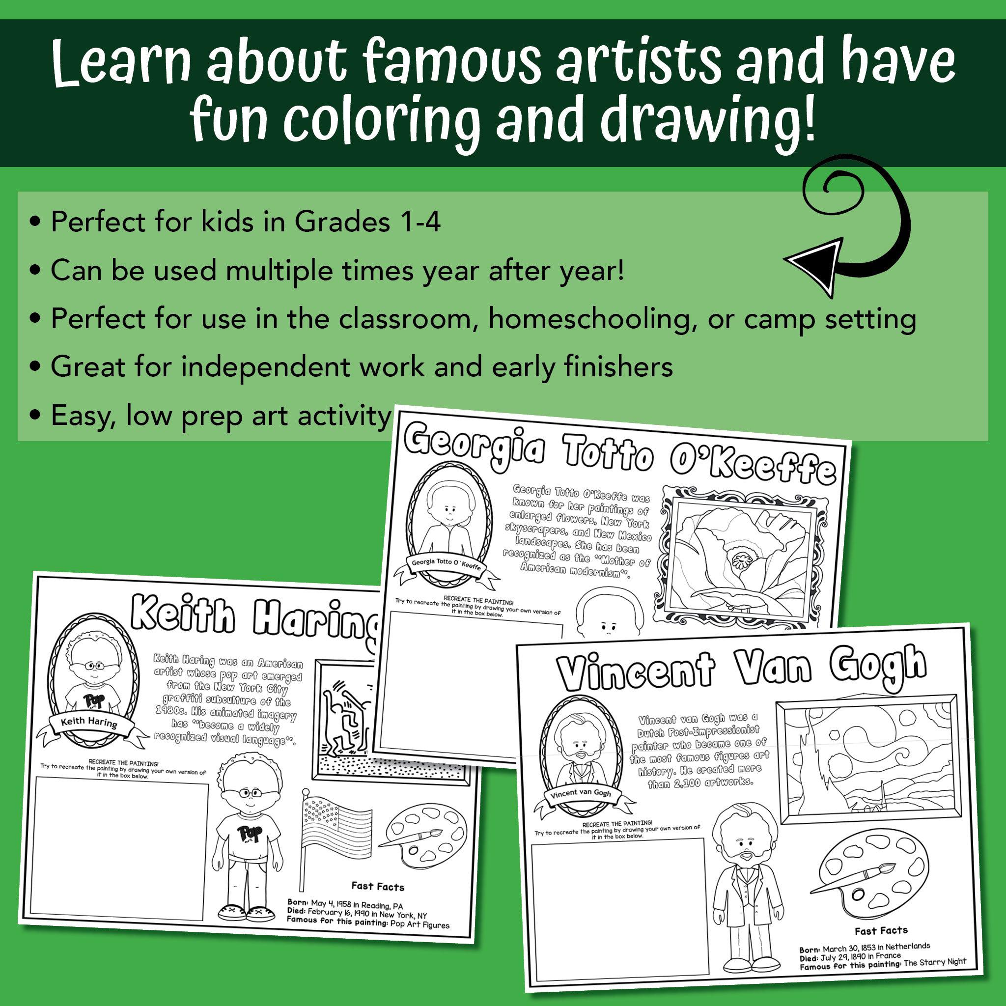10 Famous Artist Info & Activity Sheets – Projects with Kids
