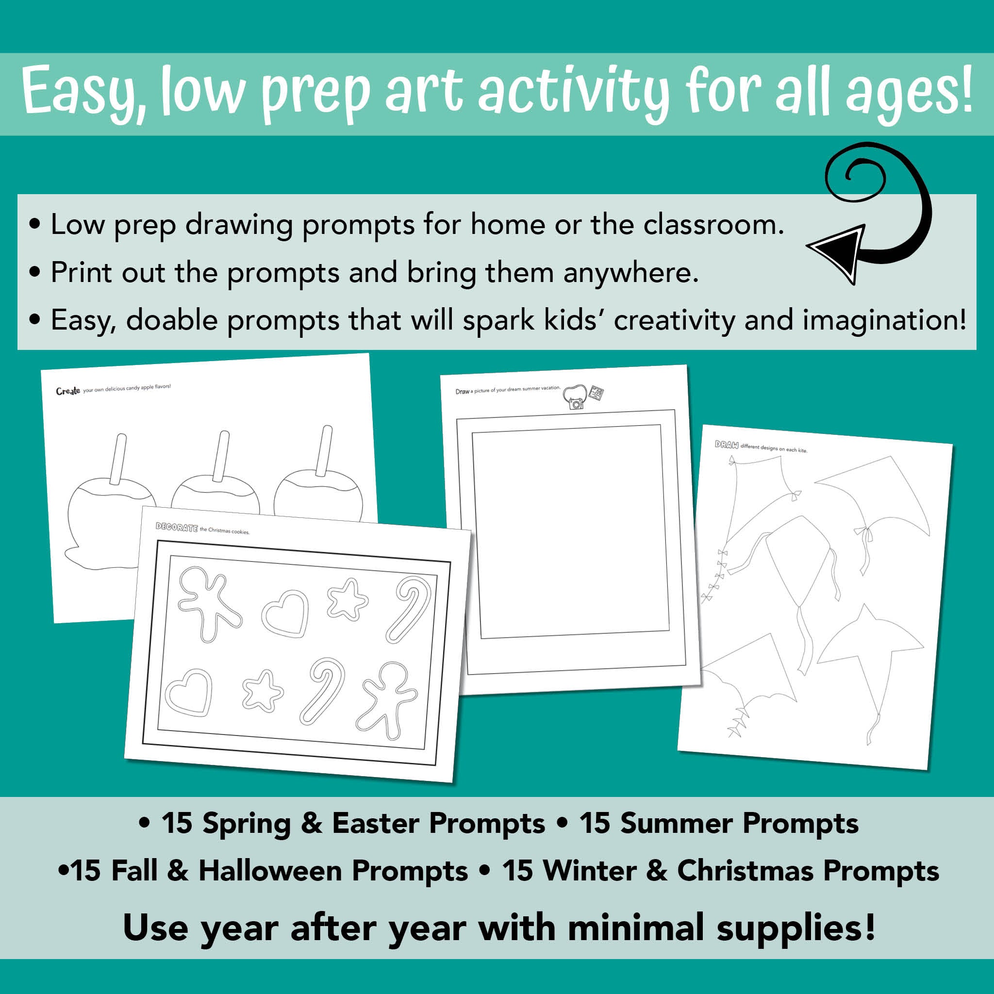 60 Printable Holiday & Seasonal Drawing Prompt Bundle – Projects with Kids