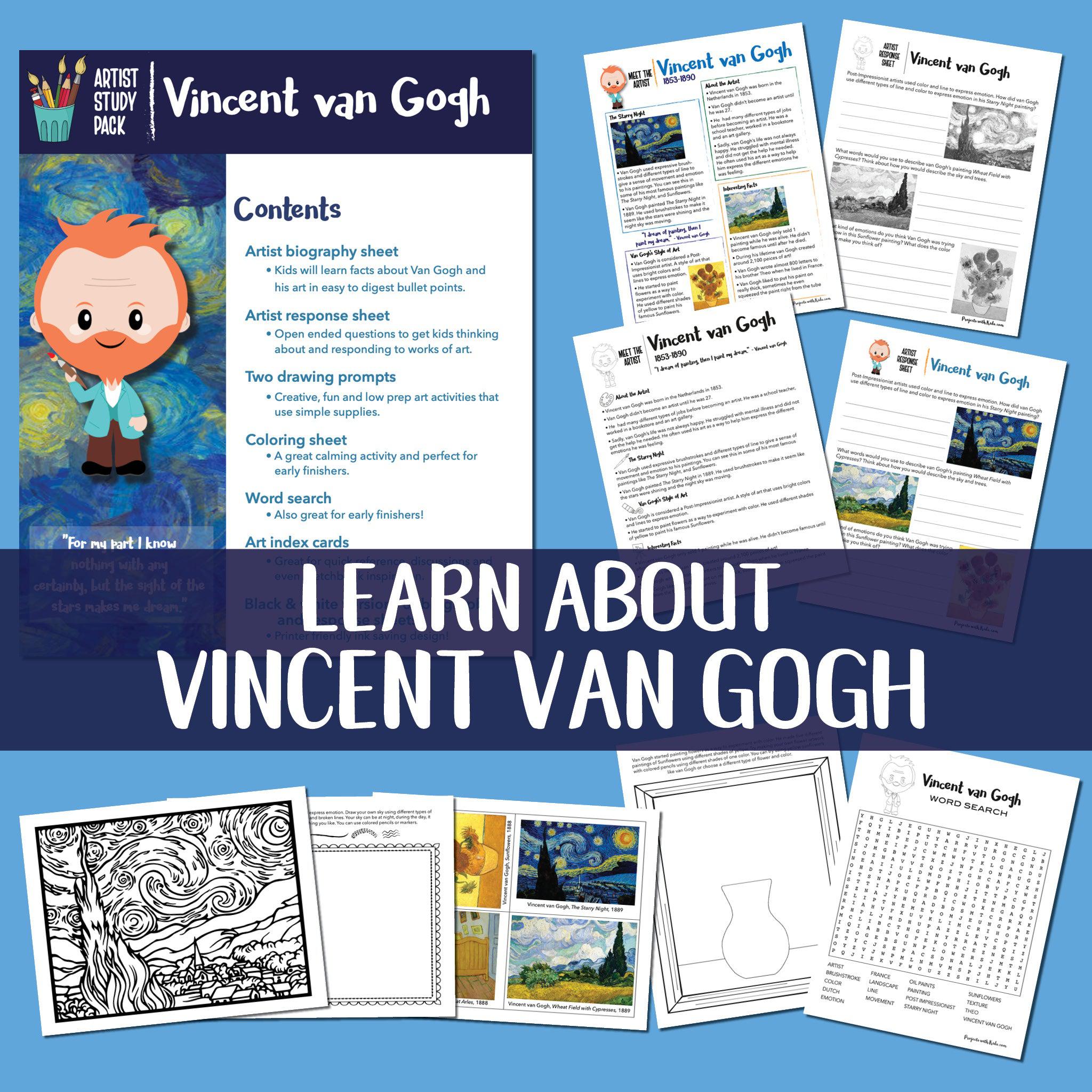 Vincent van Gogh Printable Activity Study Pack – Projects with Kids
