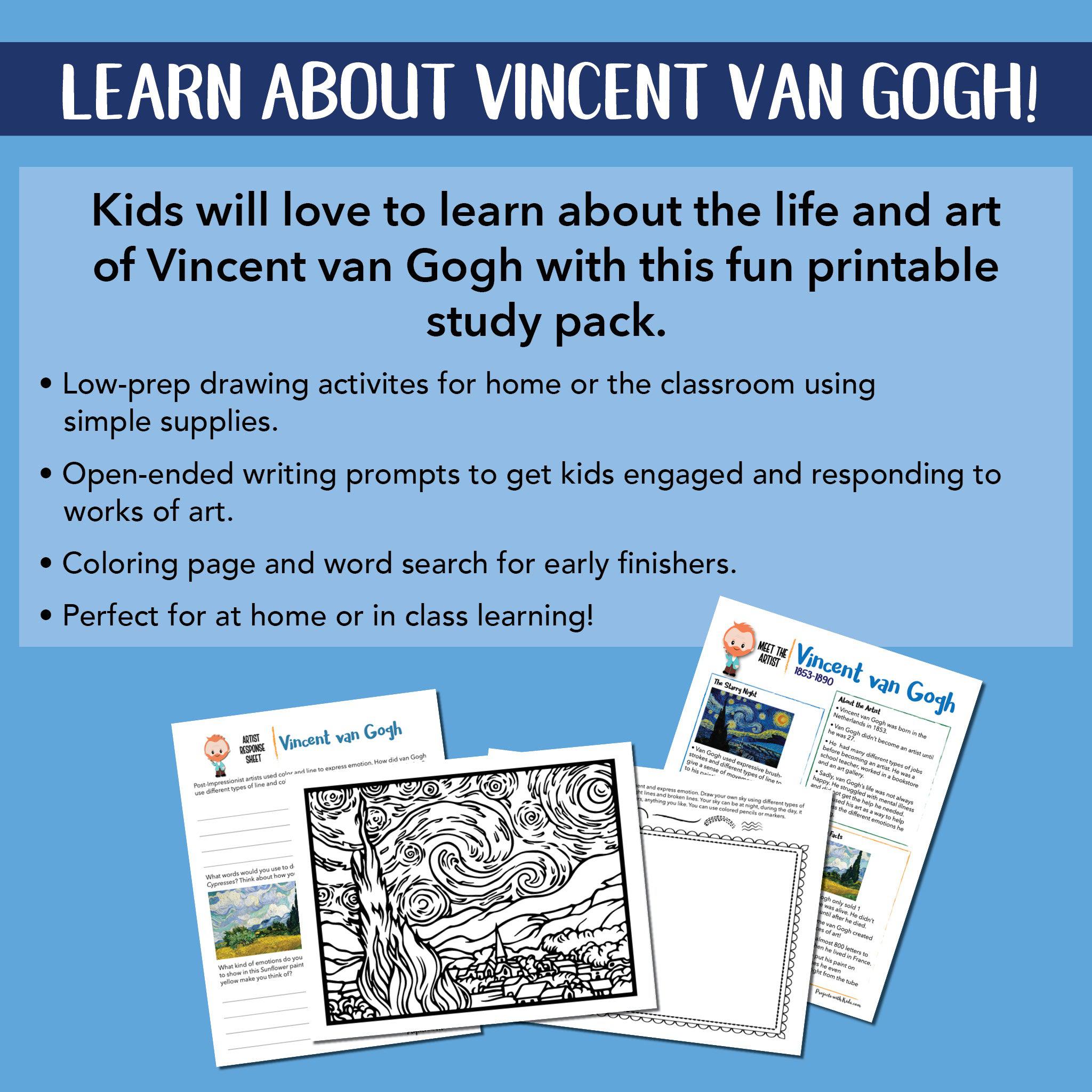 Vincent van Gogh Printable Activity Study Pack – Projects with Kids