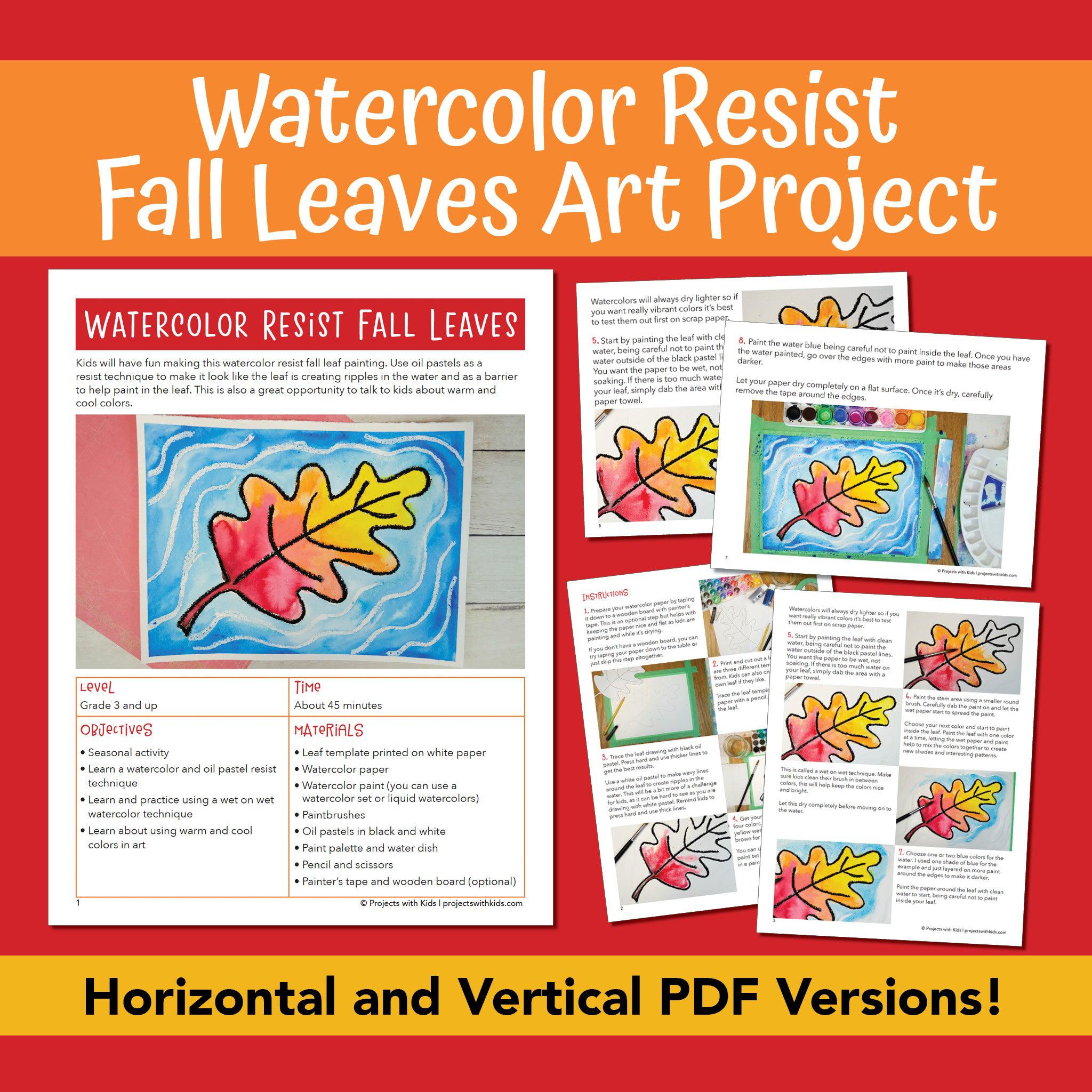 Watercolor Resist Fall Leaves Art Project for Kids – Projects with Kids