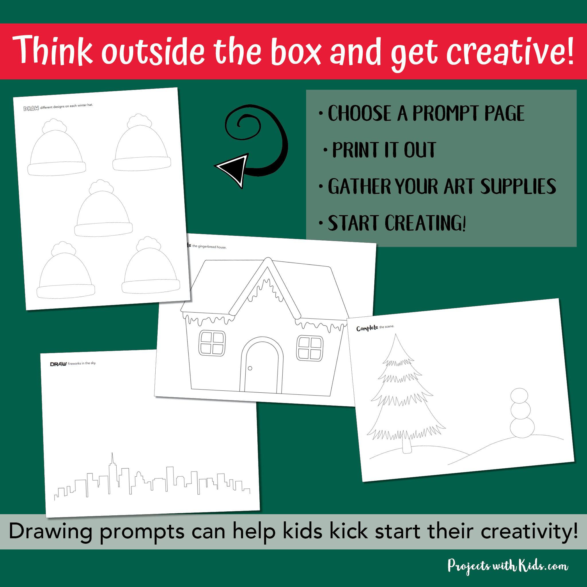 15 Printable Winter & Christmas Drawing Prompts – Projects with Kids